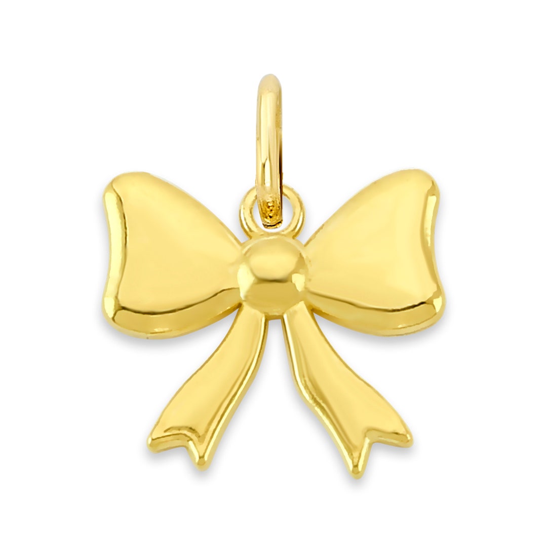 Real Solid 10K/14K Gold Bow Charm, Sleek Feminine Charm, Classic Gift ...