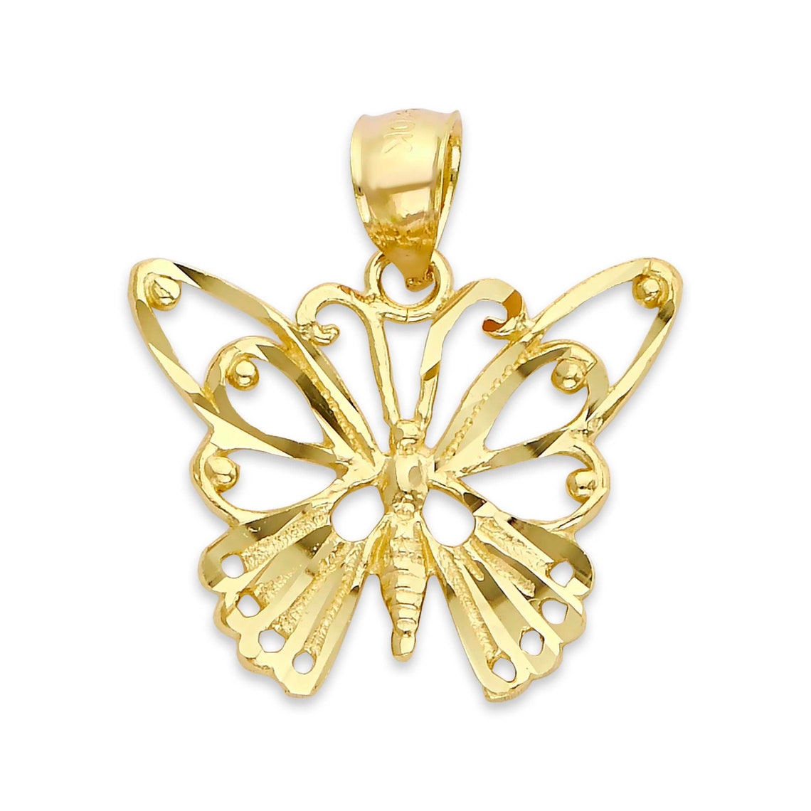 10k/14k Solid Gold Butterfly Pendant Necklace: Diamond Cut Jewelry - Etsy