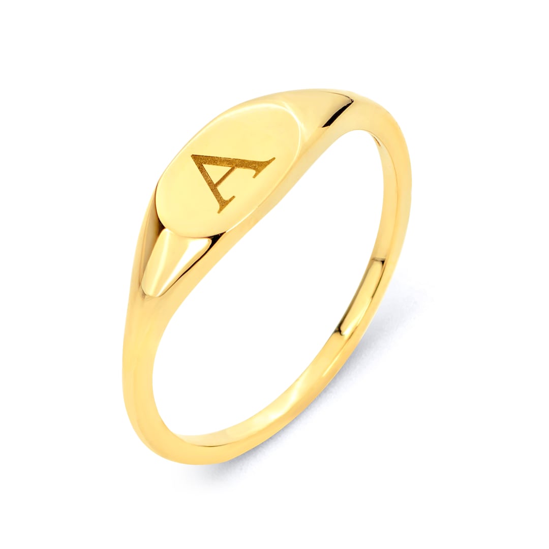 14k Gold Initial Ring Available in All Letters, Real Solid Gold ...
