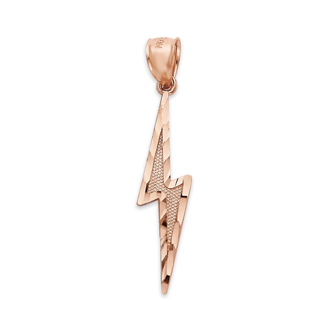 Solid 10k Rose Gold Lightning Bolt Pendant: Thunderbolt Charm - Etsy