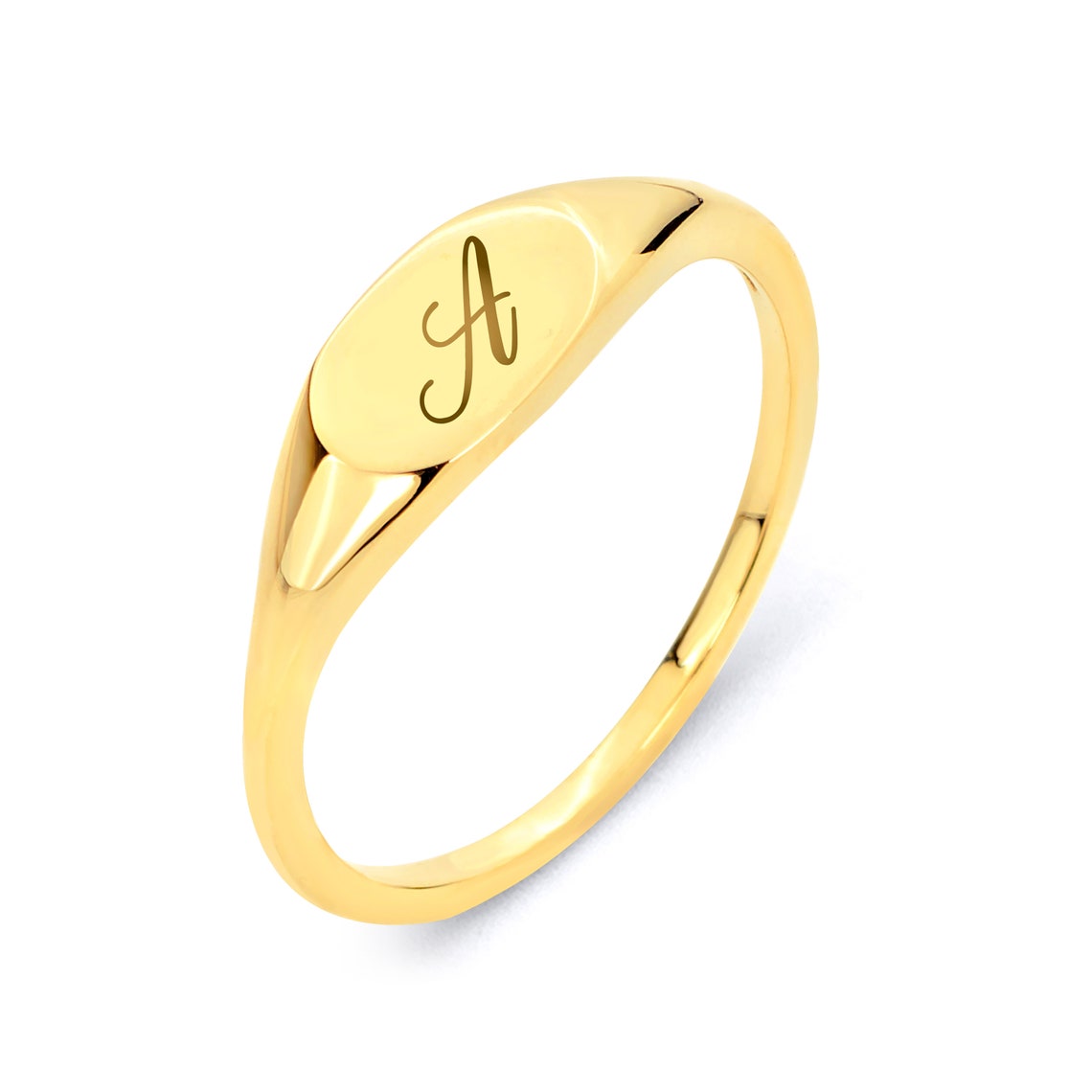 14k Real Gold Cursive Initial Ring Personalized Real Solid - Etsy
