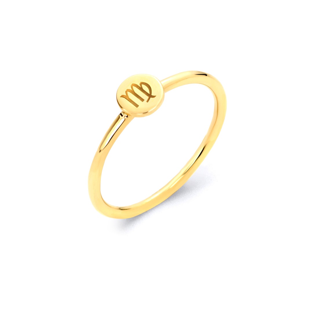 14k Gold Zodiac Signet Ring With Zodiac Engraved, Real Solid Gold ...