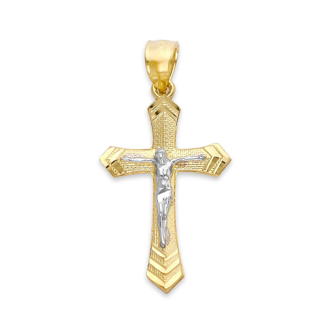 10k/14k Solid Gold Crucifix Pendant: Two-tone Religious Necklace - Etsy