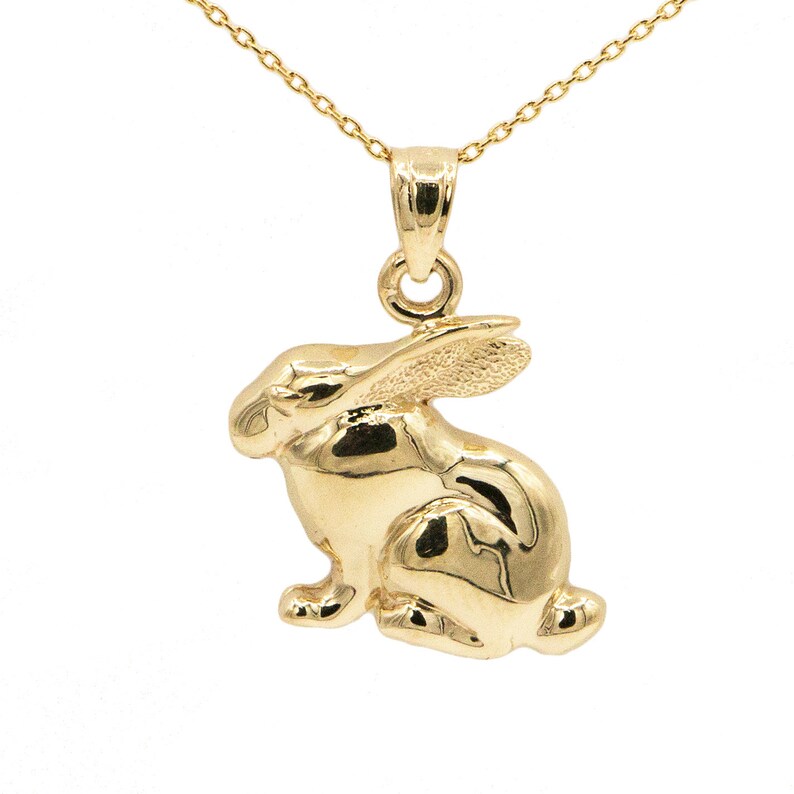 10k Yellow Gold Rabbit Necklace | Etsy