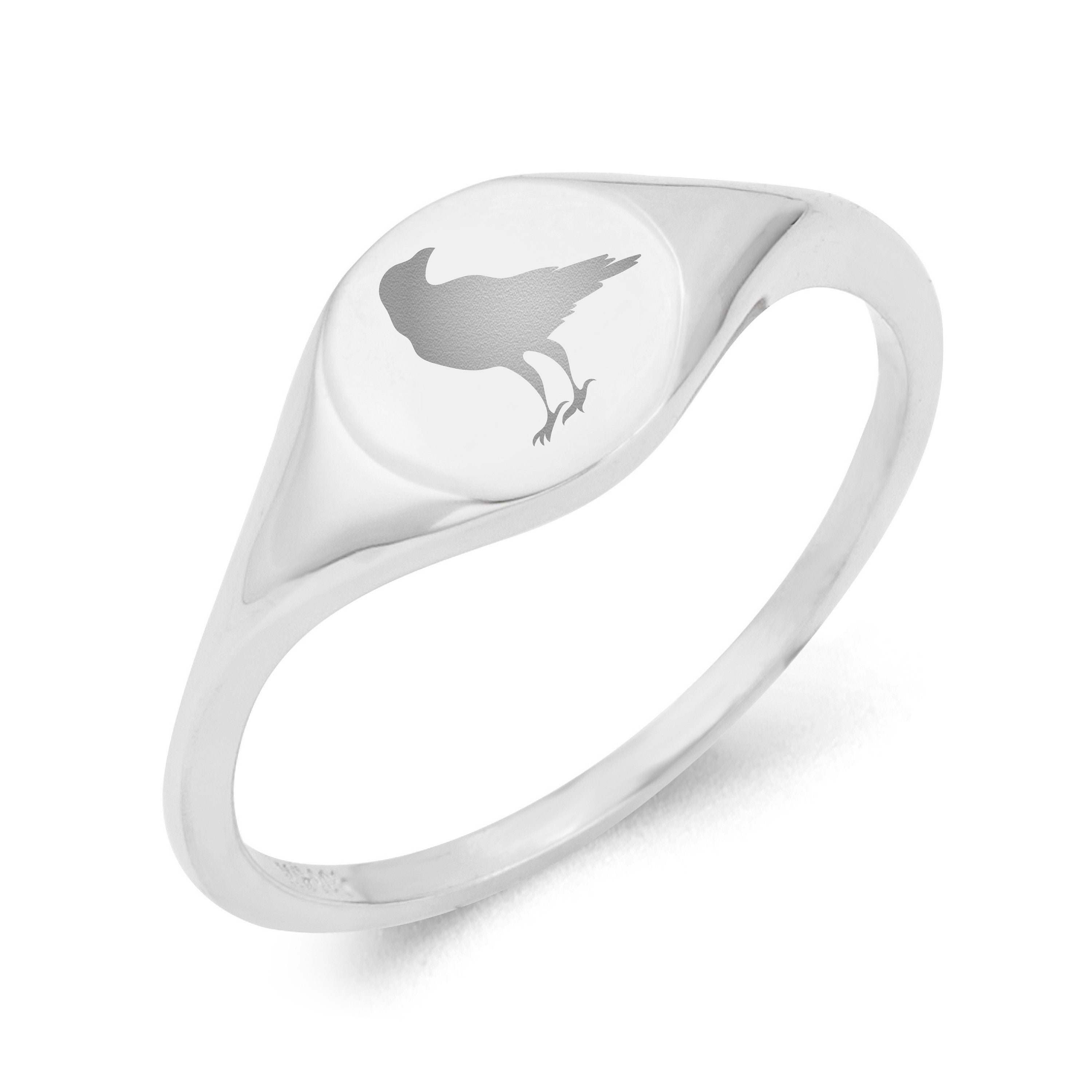 10k Gold Raven Signet Ring Engraved Black Bird Signet Ring | Etsy