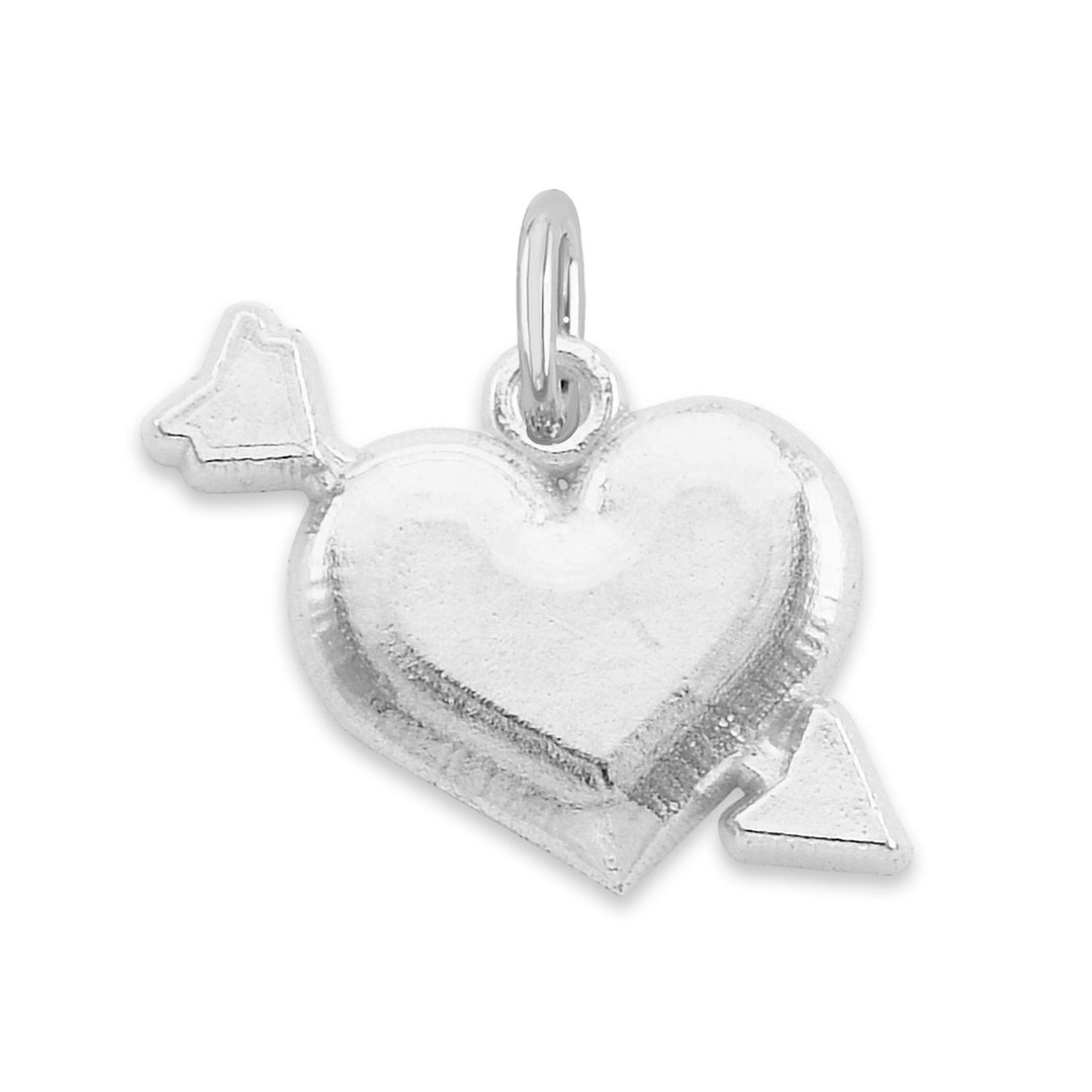 925 Sterling Silver Solid Gold Heart Charm, Micro Heart With Cupids ...