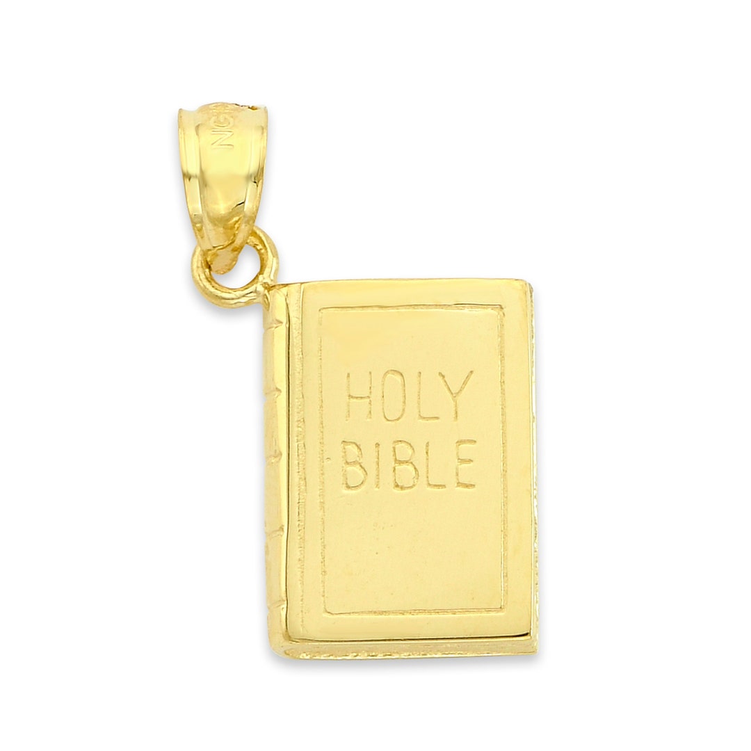 Real Solid Gold Holy Bible Pendant in 10k or 14k, Religious Jewelry ...