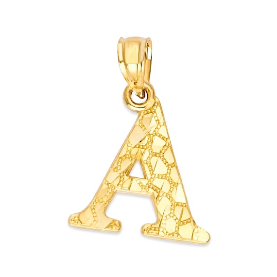 14k Real Solid Gold Initial Necklace Gold Nugget Initial - Etsy