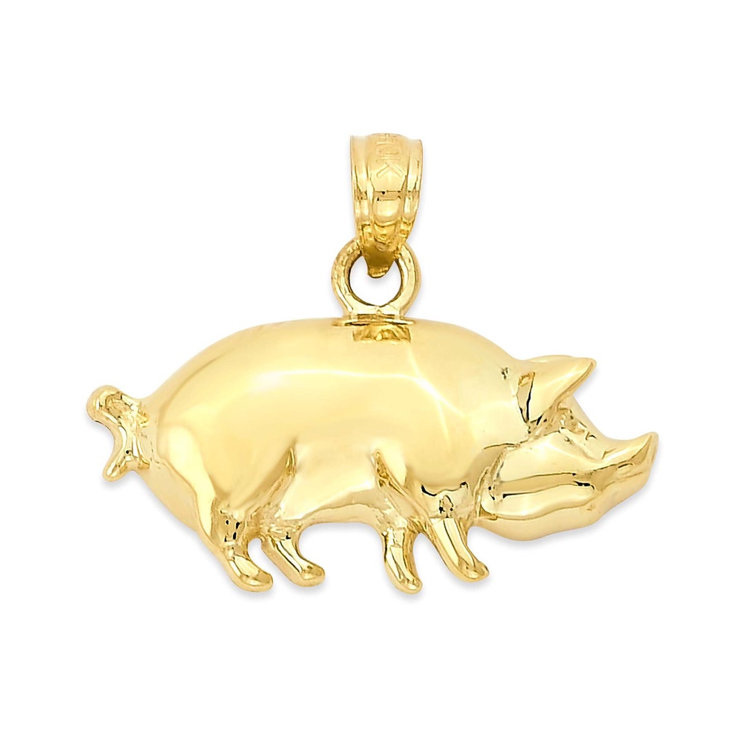 14k Solid Gold Pig Pendant: Diamond Cut Pet Jewelry - Etsy