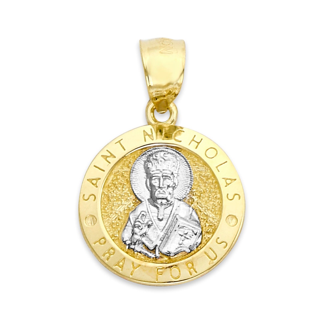 14k Solid Gold Saint Nicholas Medallion: Patron of Children Pendant - Etsy