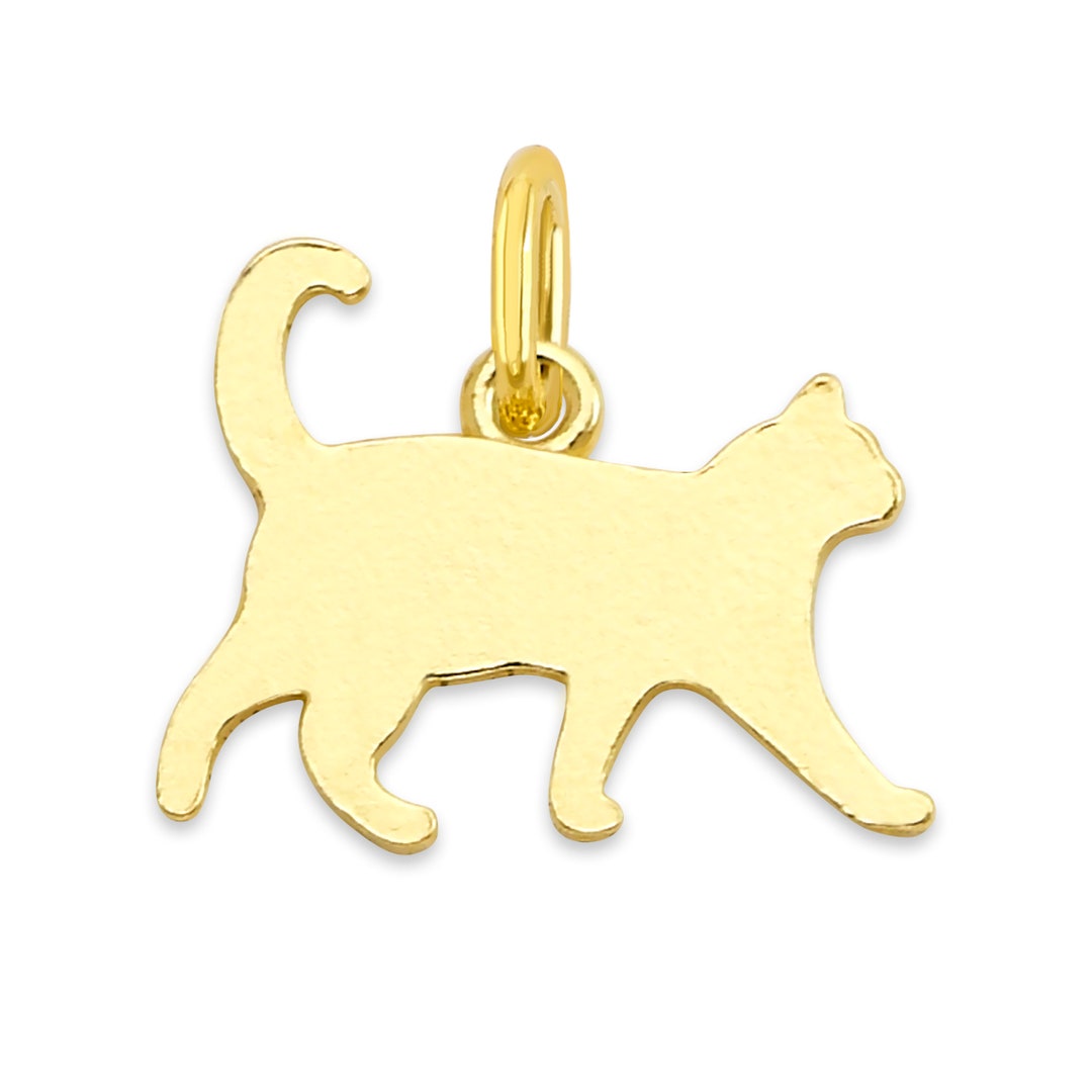 Solid 10k/14k Gold Cat Silhouette Charm - Chic Feline Pendant, Perfect ...