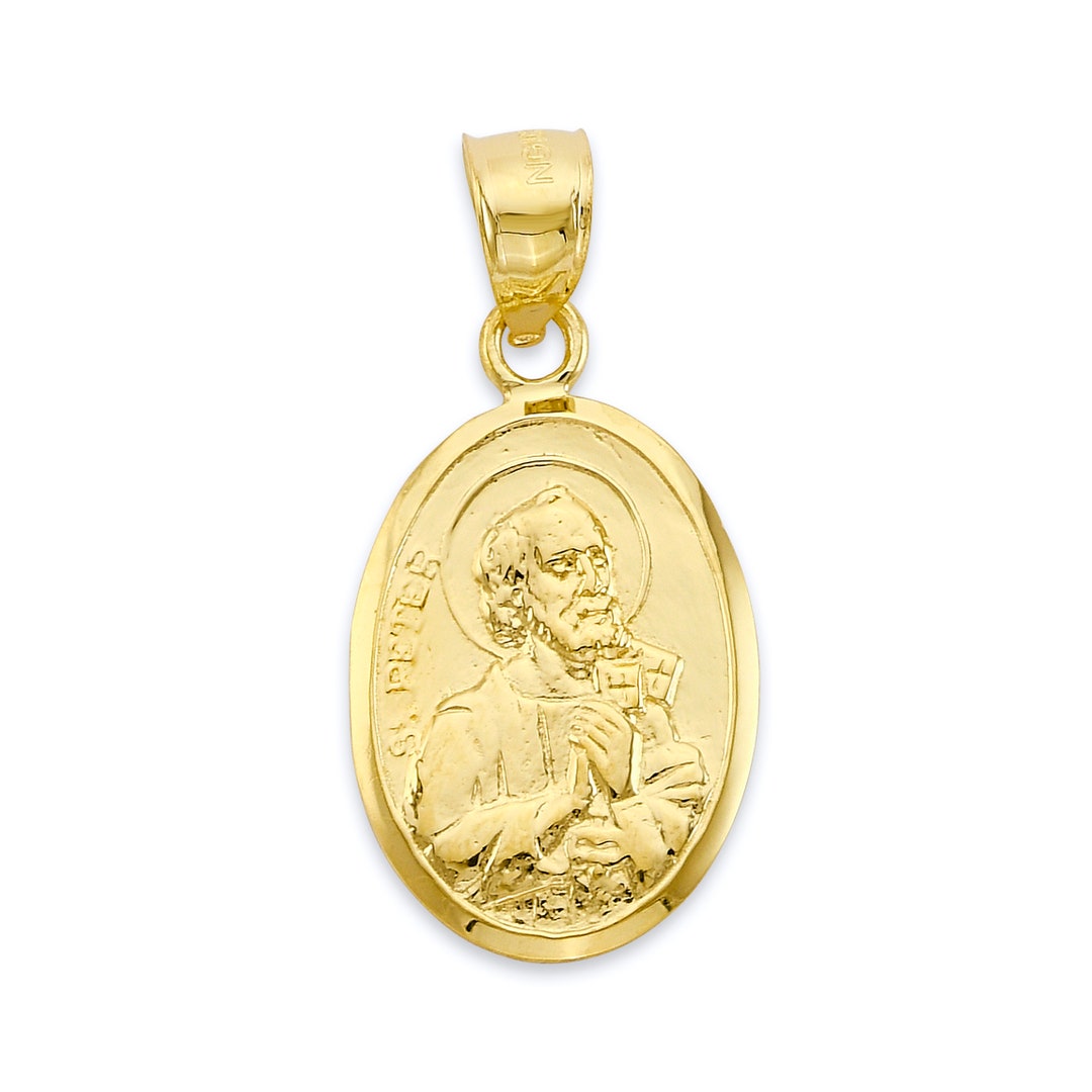 Real Solid Gold Saint Peter Pendant in 10k or 14k, Oval Religious Medal ...