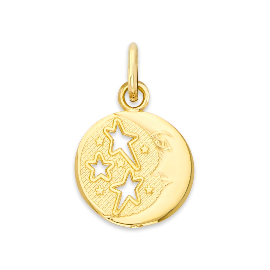 Real Solid Gold Moon and Stars Charm in 10k or 14k, Dainty Nocturnal Celestial Charms for Charm ...