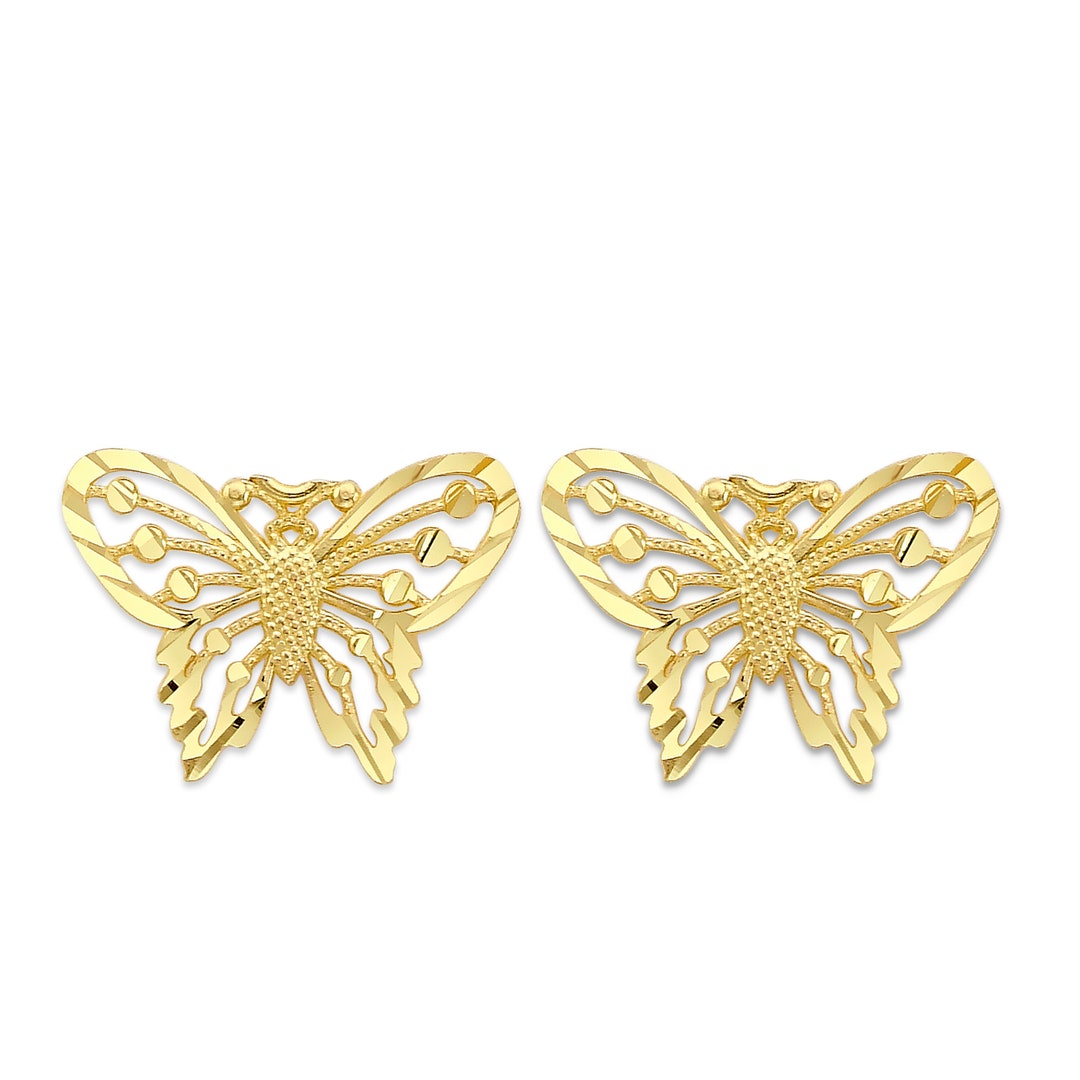 Real Solid Gold Butterfly Stud Earrings in 10k or 14k Gold, Dainty ... Real Solid Gold Butterfly Stud Earrings in 10k or 14k Gold, Dainty ...