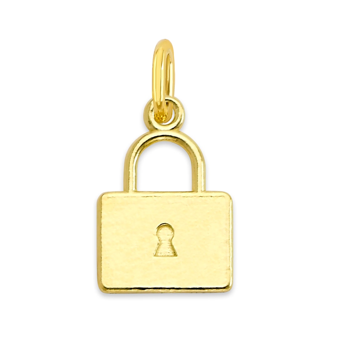 Solid 10k/14k Gold Padlock Charm Pendant - Symbolic Security Lock ...