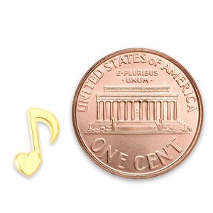 Real Solid Gold Music Note With Heart Stud Earrings in 10k or 14k Gold ...