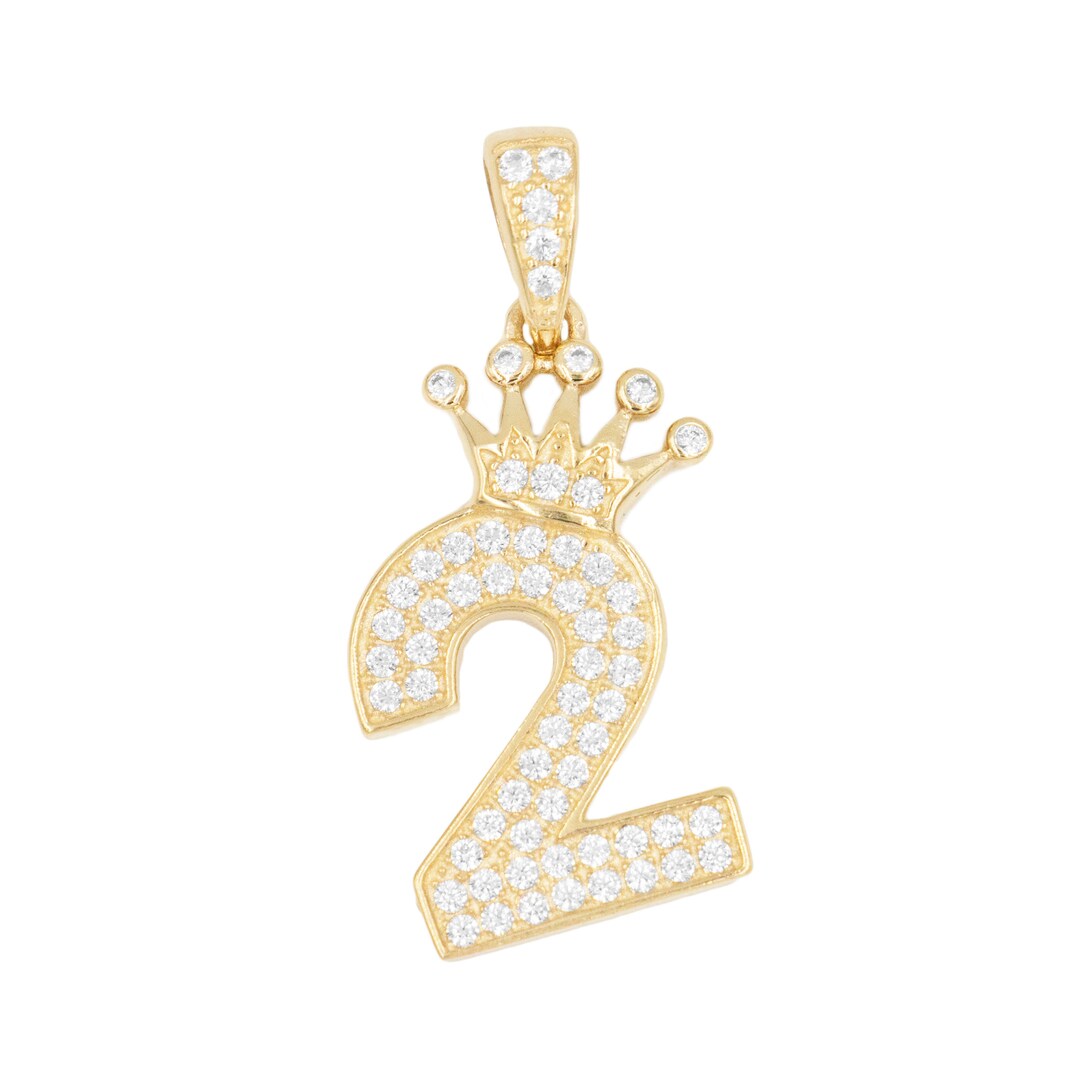 10k Gold Number Pendant: CZ Tiara Charm, Princess Jewelry - Etsy