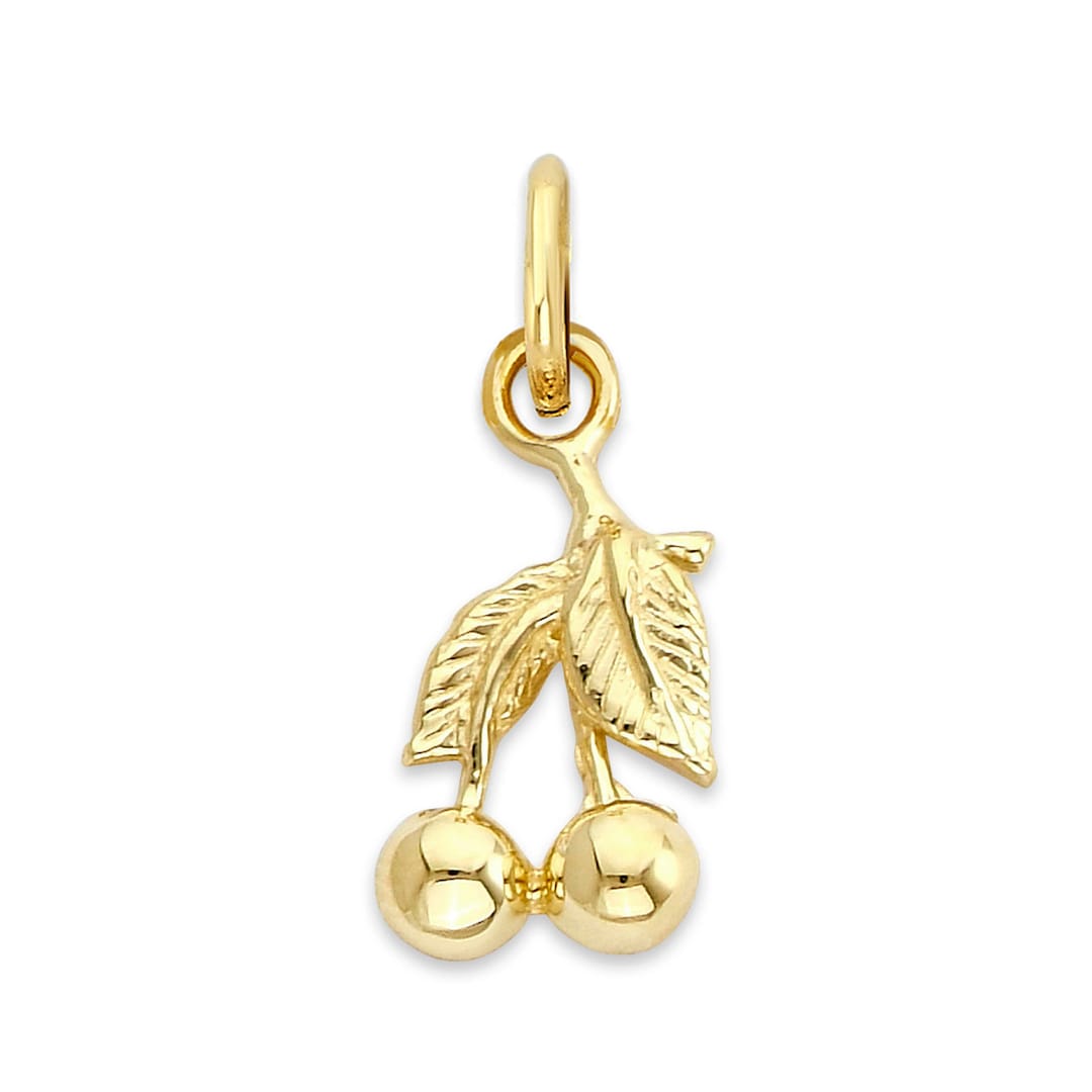 Real Solid Gold Cherry Charm in 10k or 14k Gold, Casual Jewelry Gifts ...