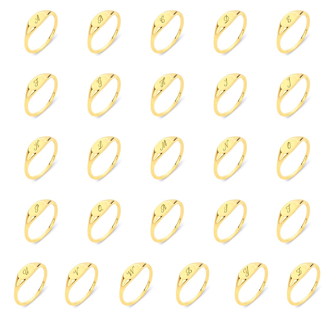 14k Real Gold Cursive Initial Ring Personalized Real Solid - Etsy