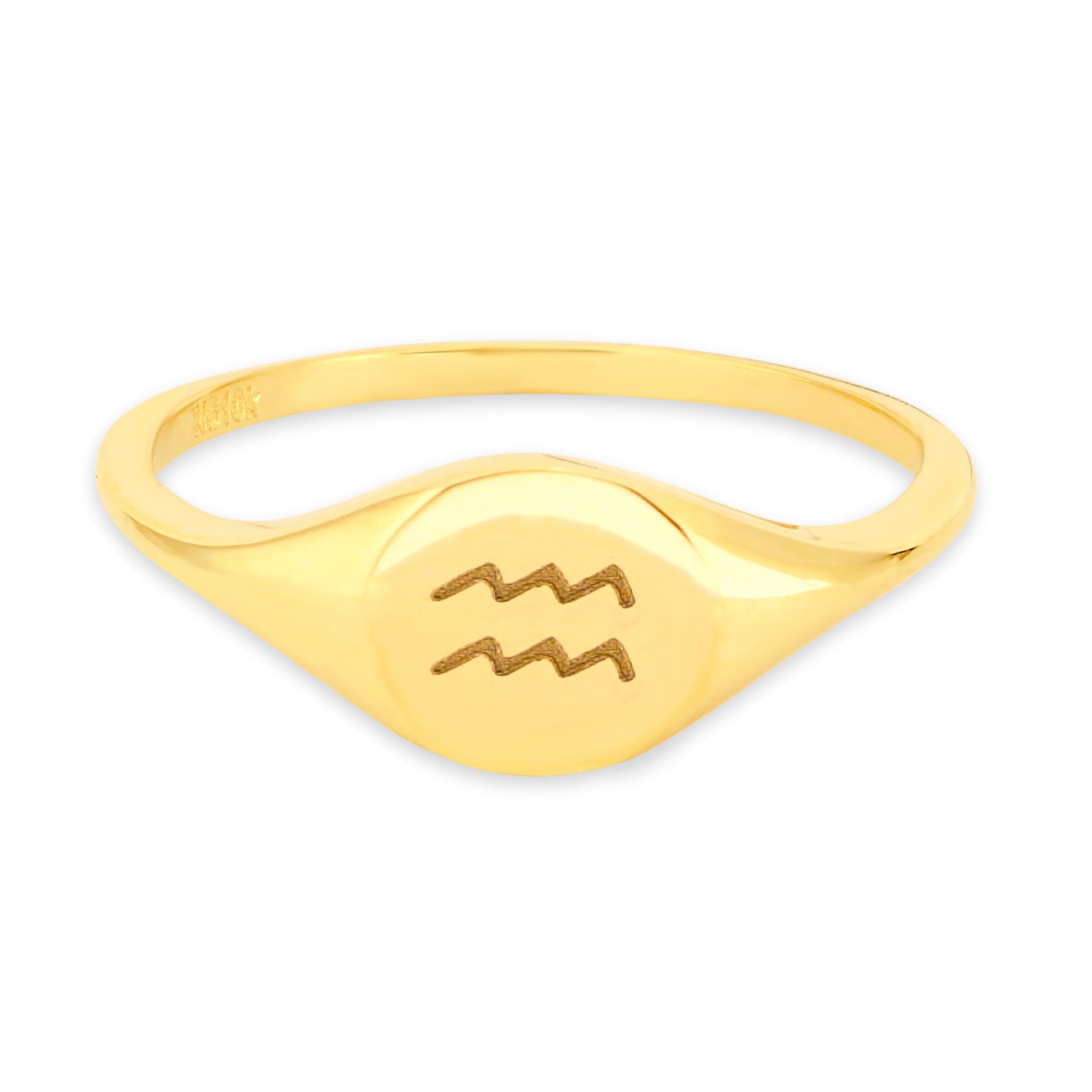 14k Gold Zodiac Signet Ring Custom Real Solid Gold Stacking - Etsy