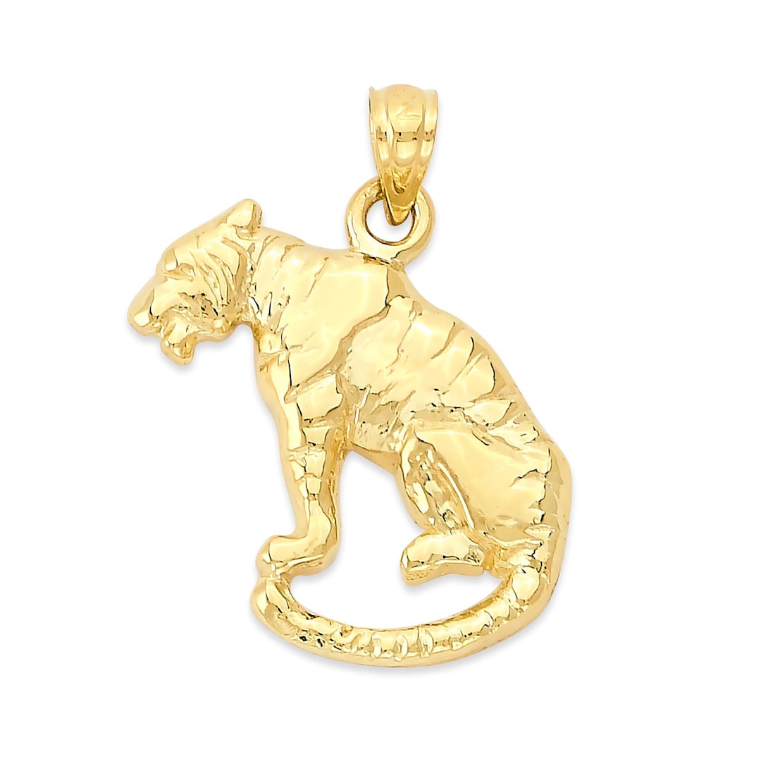 Solid Gold Tiger Pendant Available in 10k or 14k Gold - Animal Jewelry ...