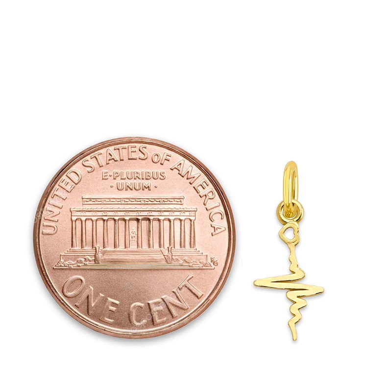 Tiny 14k Solid Gold Heartbeat Charm: EKG Pulse Line Pendant, Medical ...