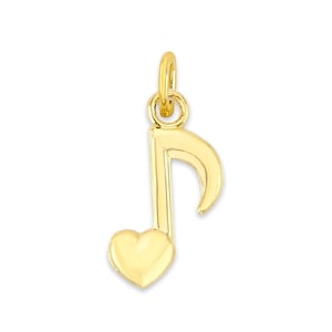 Mini Real Solid Gold Music Note With Heart Charm Available in 10k or ...