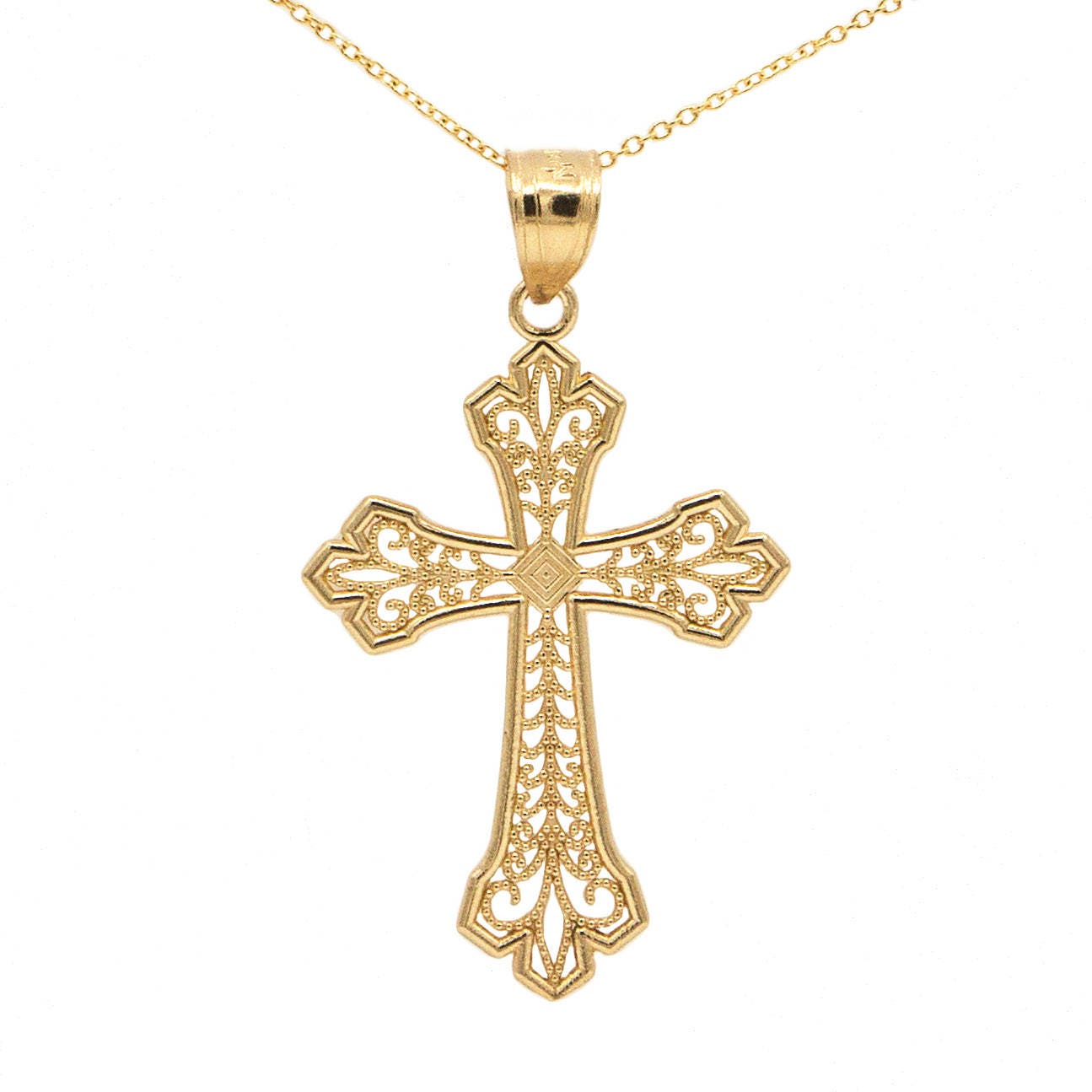 10k Yellow Gold Cross Necklace With Gold Chain Gold Cross - Etsy