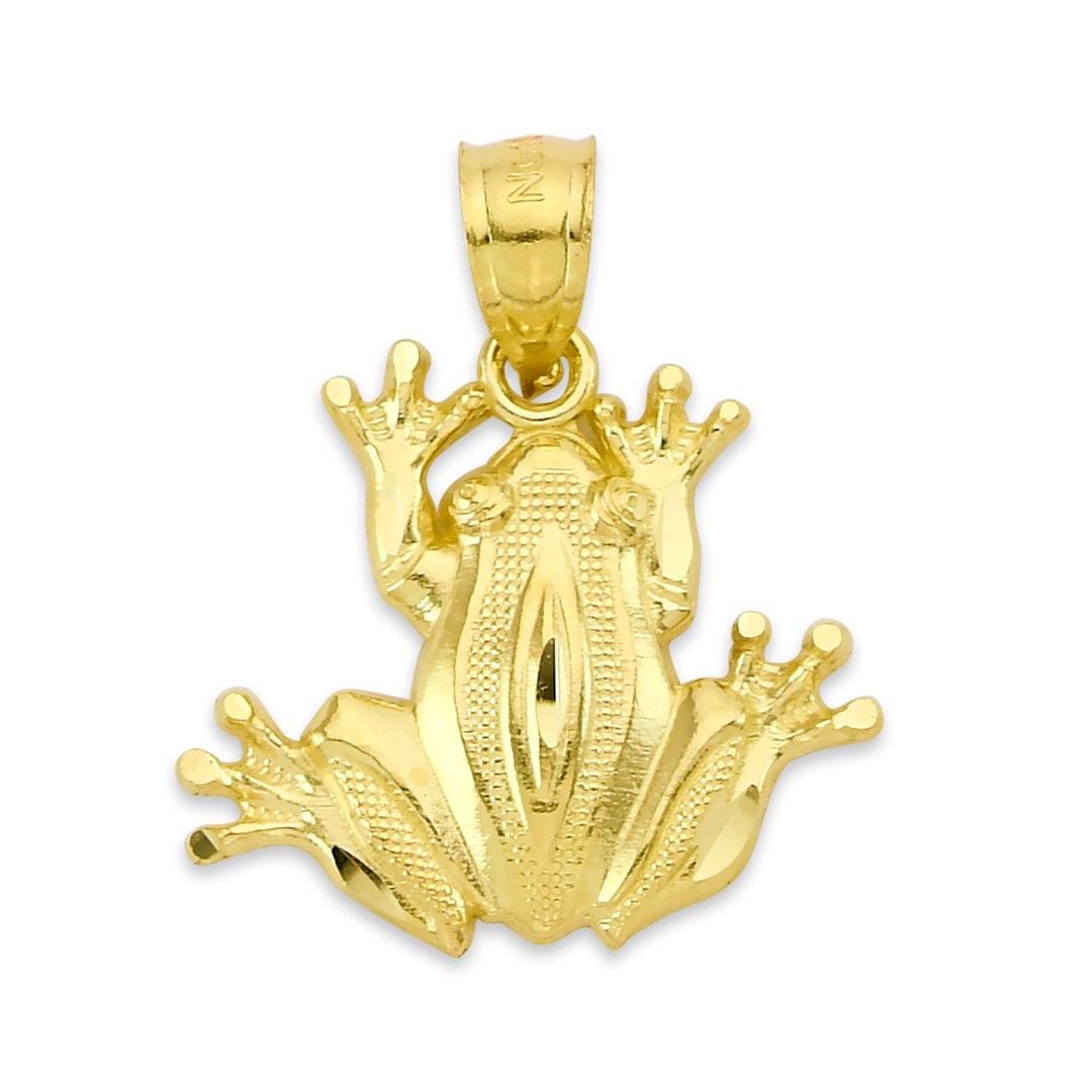 10k/14k Solid Gold Frog Pendant, Elegant Amphibian Jewelry, Unique Gold ...