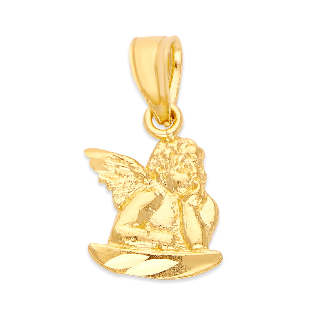 14k Solid Gold Angel Pendant Necklace: Dainty Prayer Charm - Etsy
