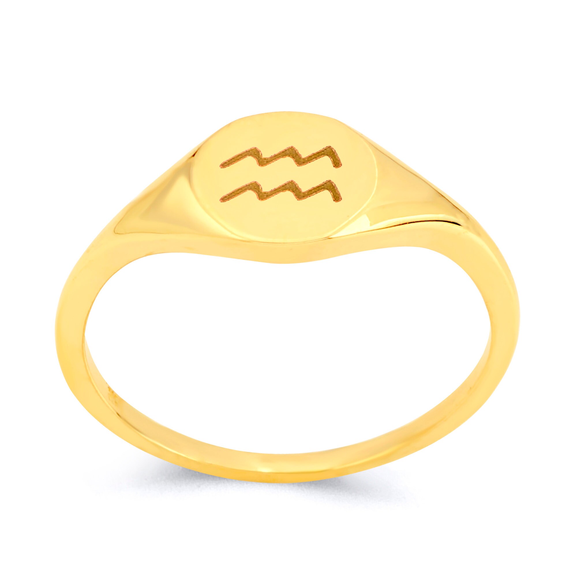 14k Gold Zodiac Signet Ring Custom Real Solid Gold Stacking - Etsy