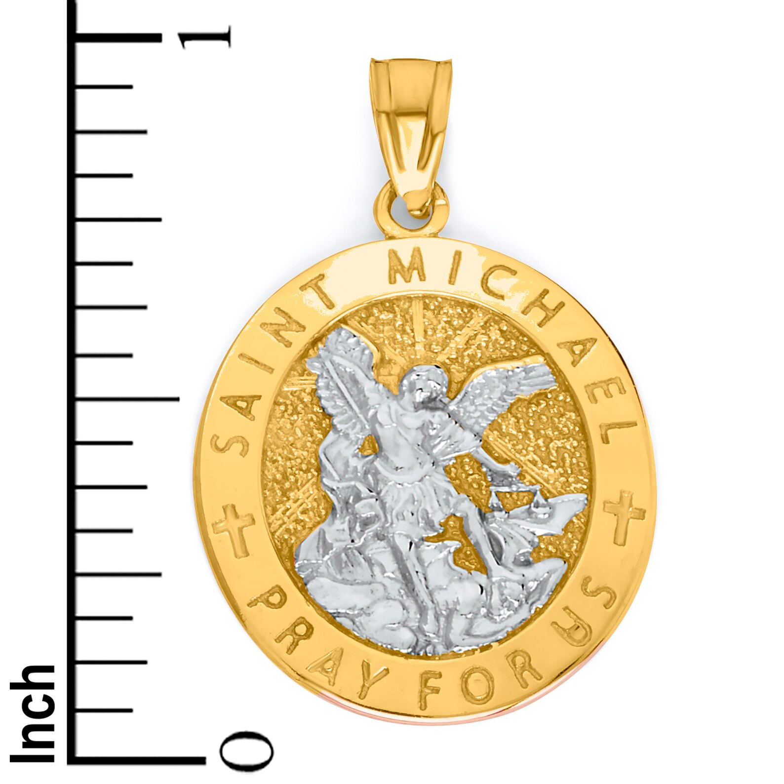 10k Solid Gold Saint Michael Medallion: Two-tone Religious Pendant - Etsy