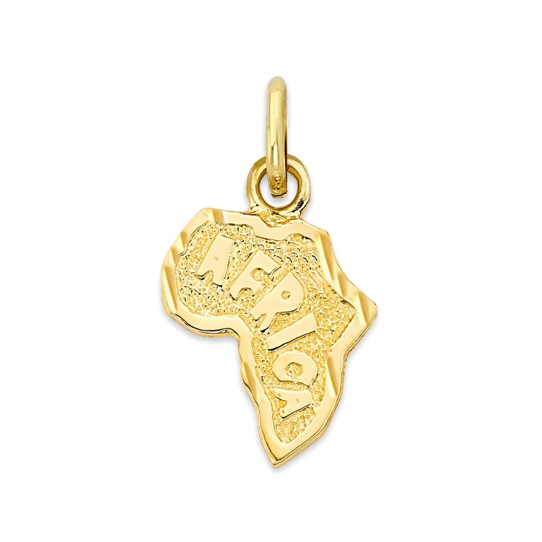 Real Solid Gold Africa Charm in 10k or 14k, African Jewelry Ethnic ...