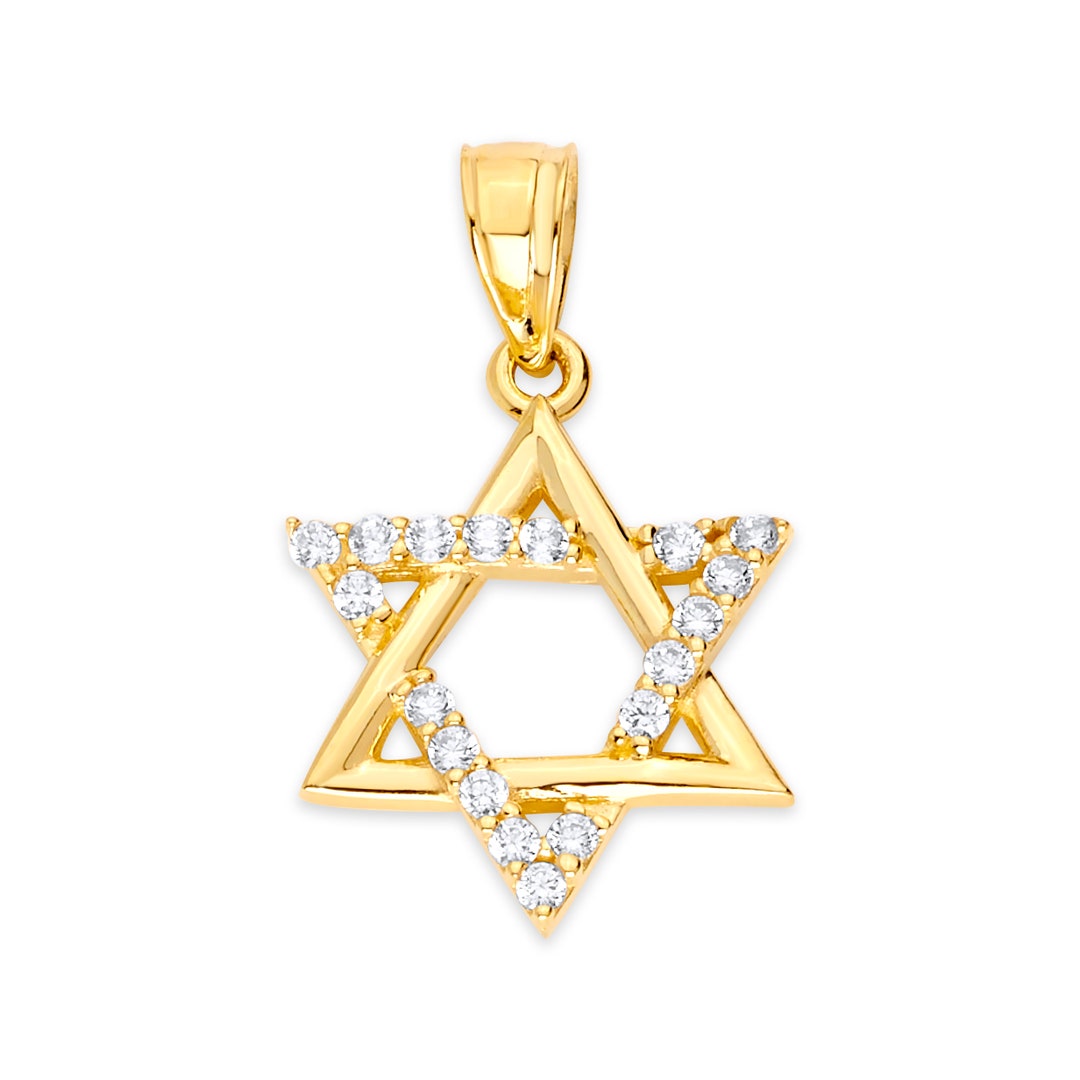 10k Real Solid Gold Star of David Pendant Set With CZ Stones for ...