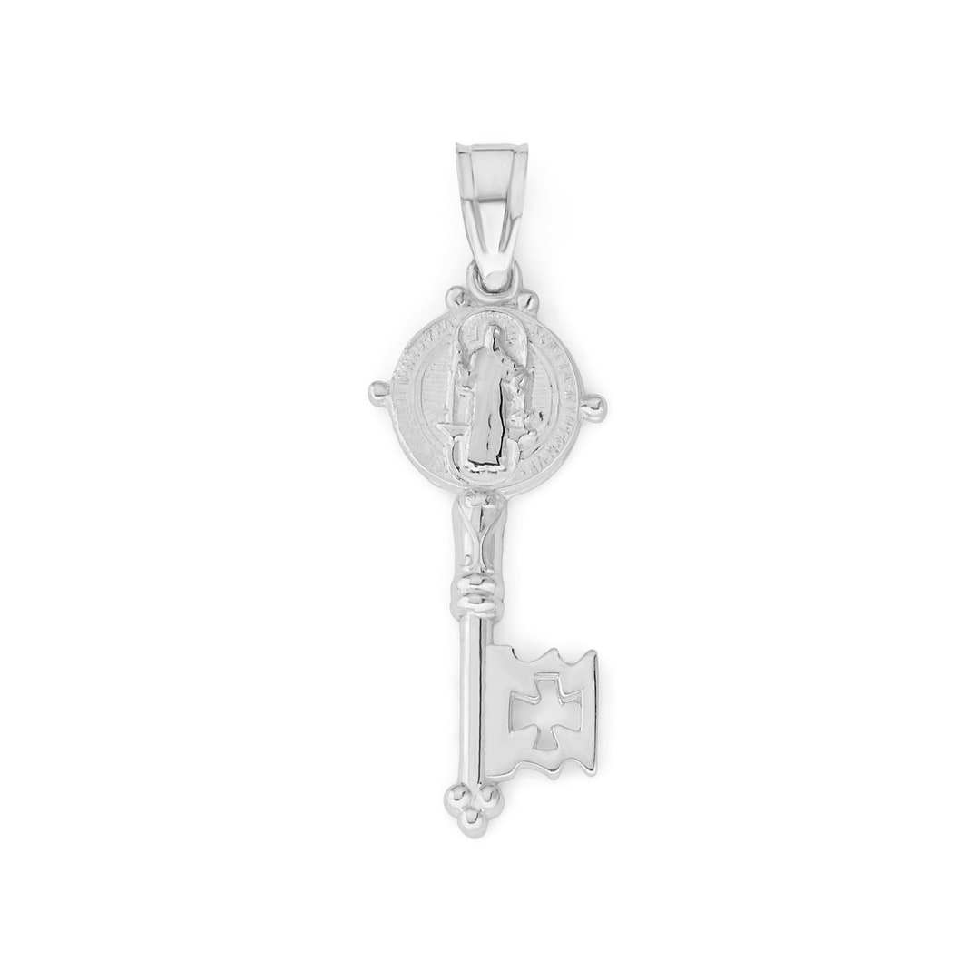 Solid 14k White Gold Saint Benedict Key Pendant - Patron Saint Jewelry ...
