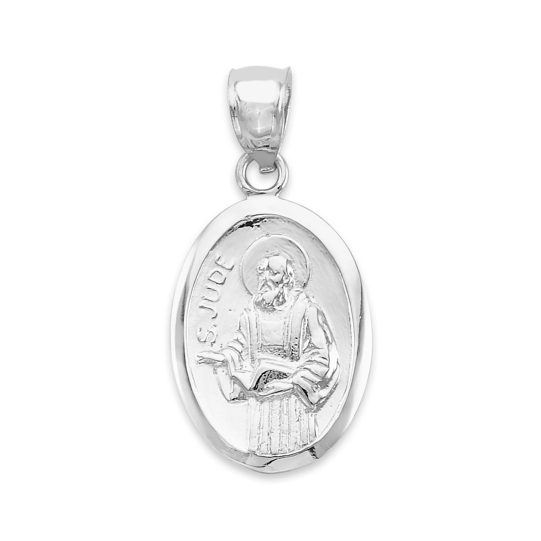 925 Sterling Silver Saint Jude Pendant, Oval Religious Medal Saint ...