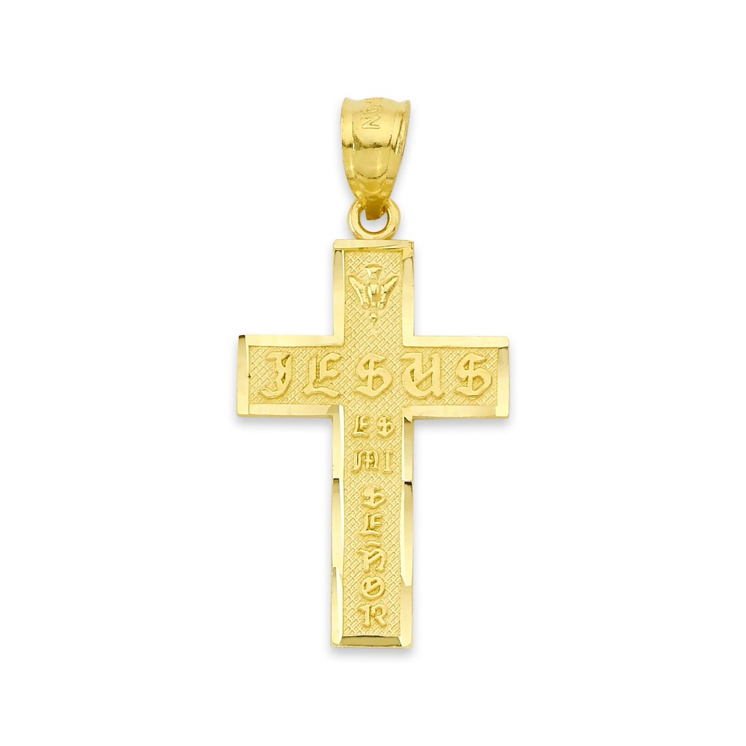 Solid Gold Embossed Cross Pendant: 10k/14k Religious Christian Charm - Etsy
