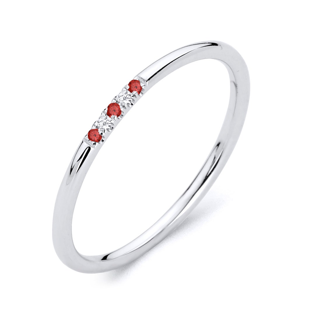 14k White Gold Ruby and Diamond Wedding Band, Red Ruby Engagement Ring ...