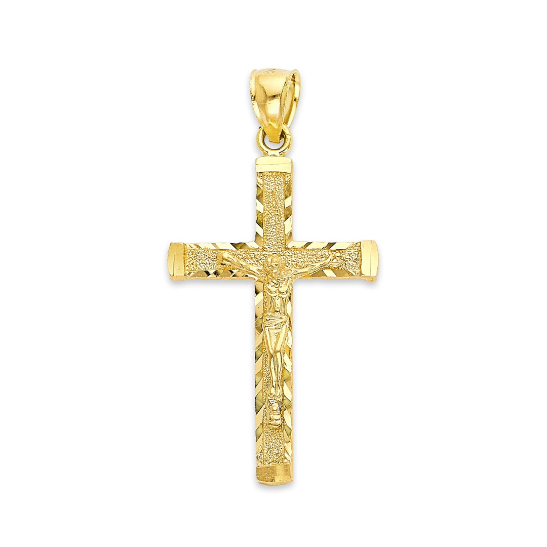 Gold Crucifix for Men, Solid 10k or 14k Gold Cross Pendant Catholic ...