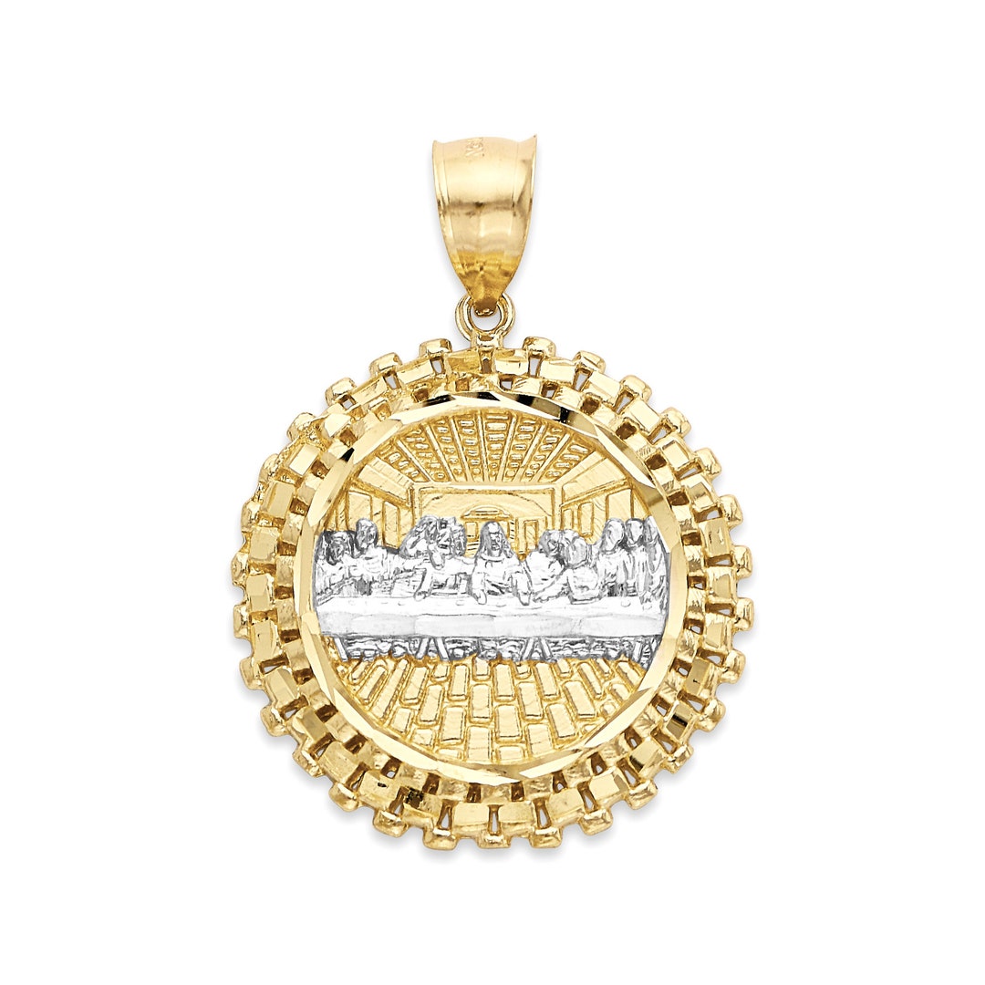 Solid 10k or 14k Gold Last Supper Pendant With Chain Link Detail for ...