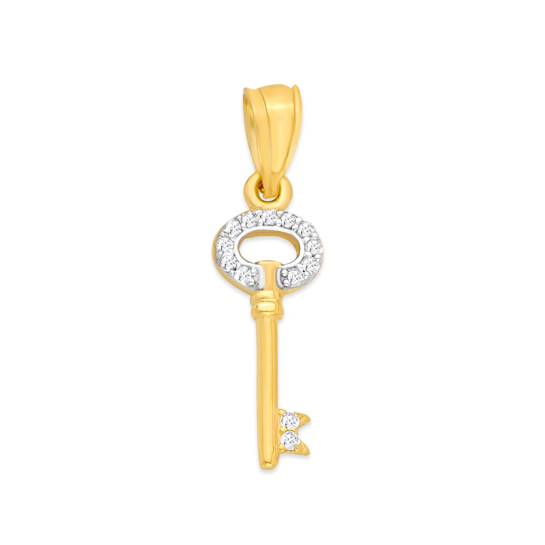 Dainty 10k Real Solid Gold Key Pendant Set With CZ Stones, Romantic ...