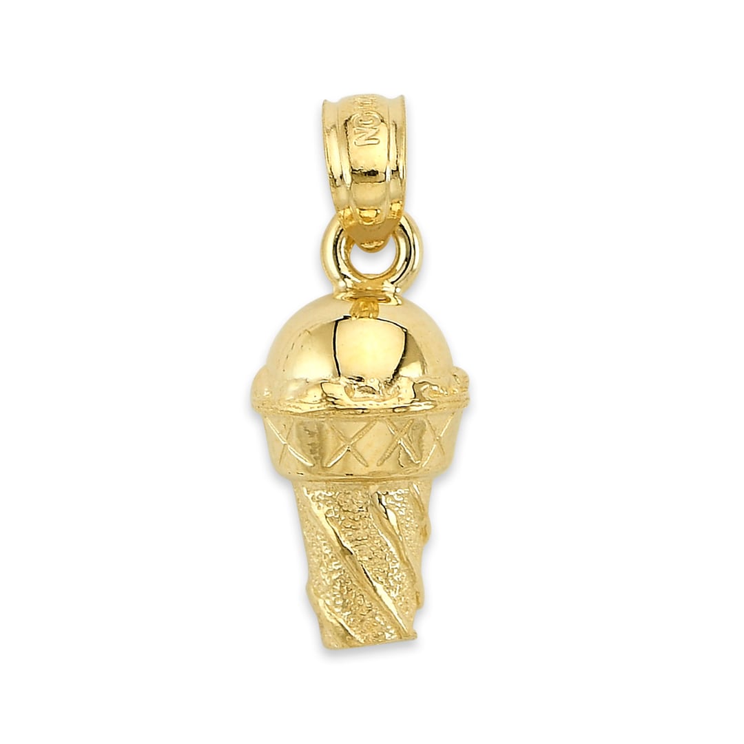Solid Gold Ice Cream Cone Pendant Available in 10k or 14k - Unique Cute ...