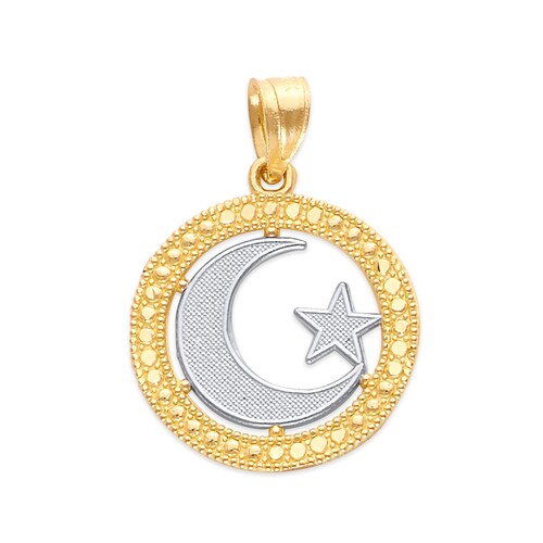 10k Real Solid Gold Islamic Moon and Star Necklace With Option - Etsy
