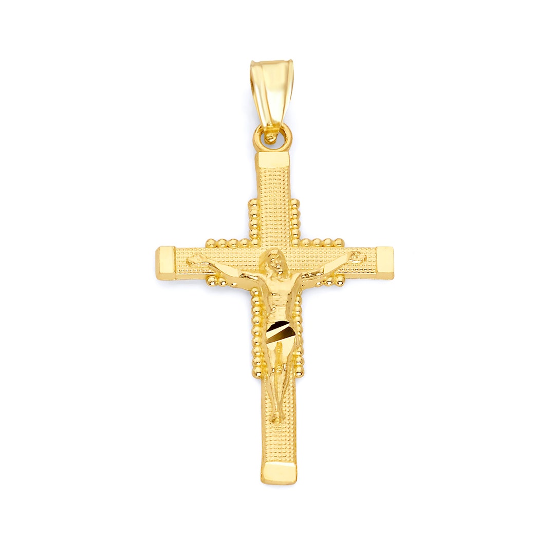 14k Real Solid Gold Crucifix Pendant, Christening Cross Baptism Gifts ...