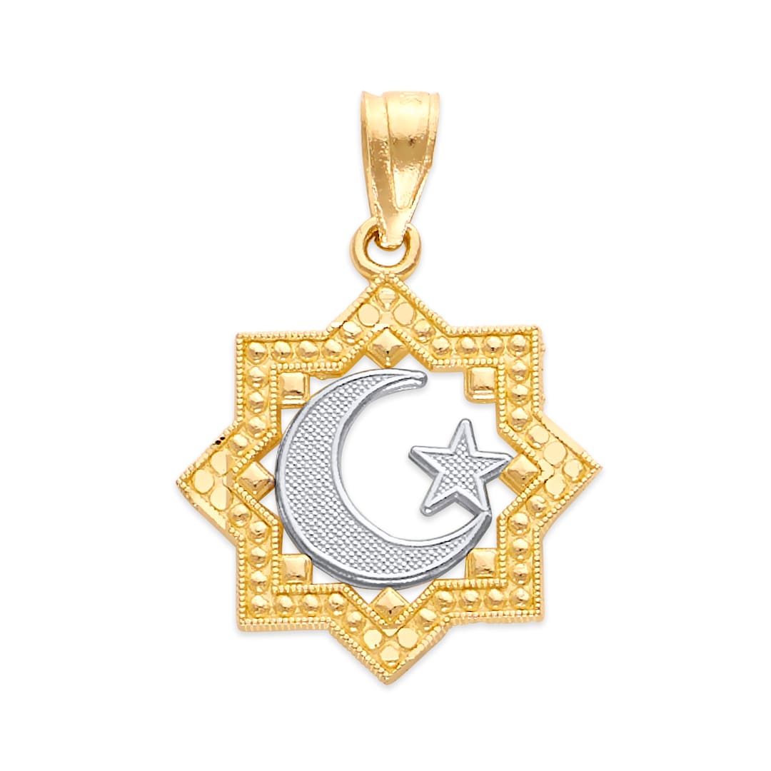 10k Real Solid Gold Islamic Moon and Star Necklace With Option to Add ...