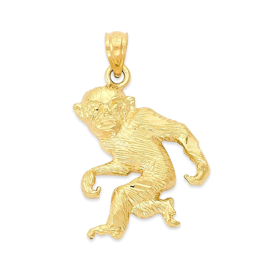 Solid Gold Monkey Pendant: Chinese Zodiac Charm, 10k/14k - Etsy