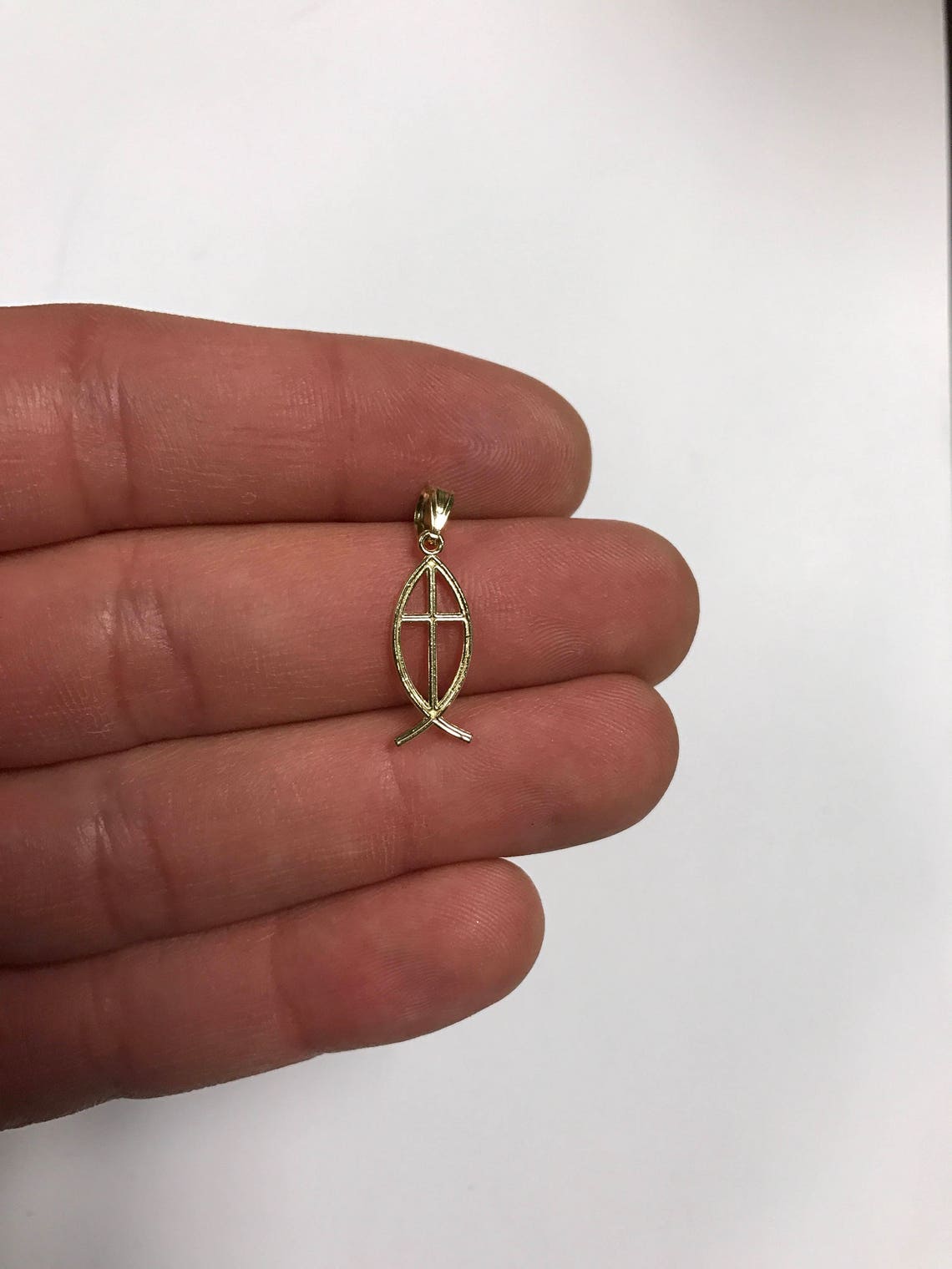 10k Real Solid Gold Ichthys Sign of the Fish Necklace | Etsy