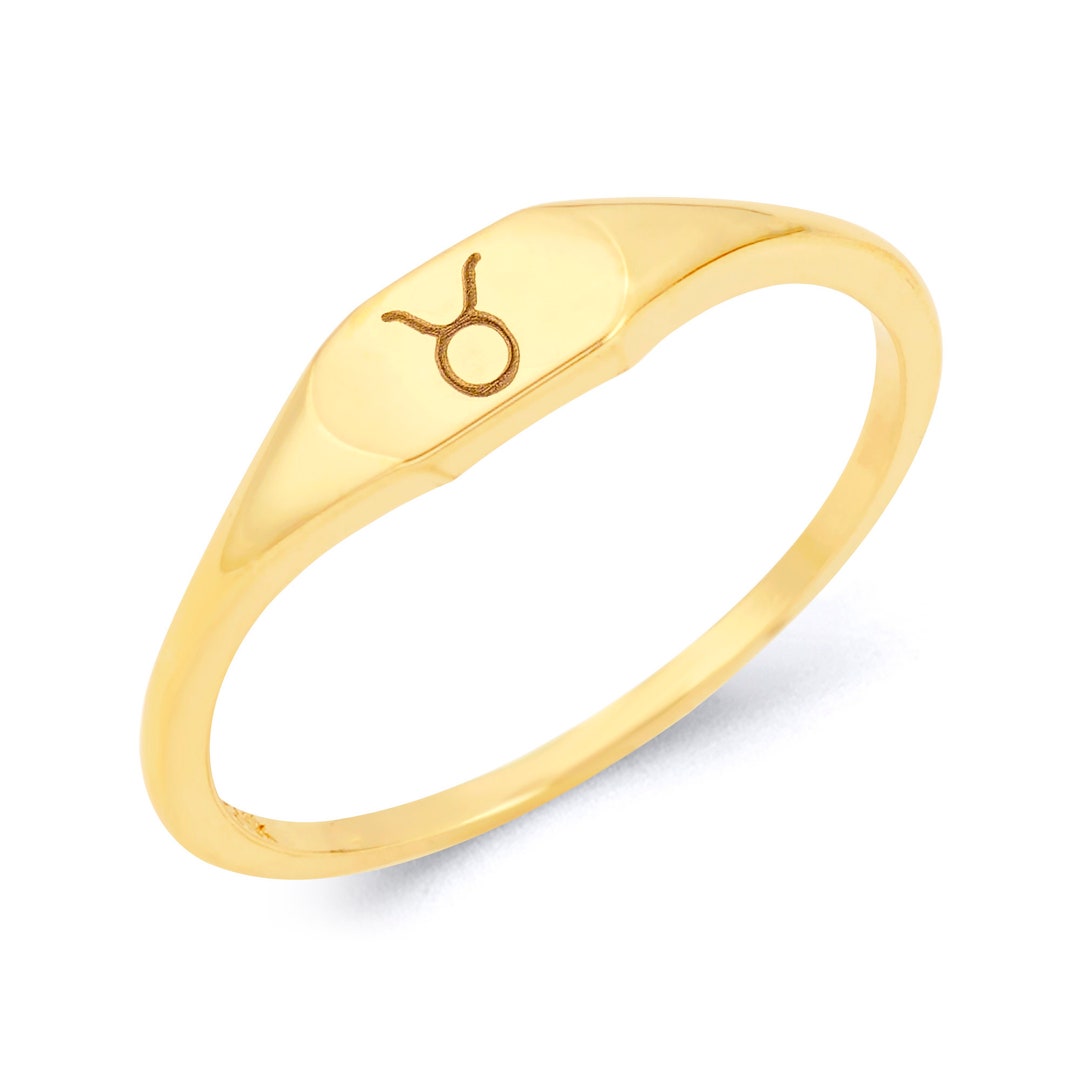 10k Gold Zodiac Signet Ring, Real Gold Stacking Ring, Custom Horoscope ...