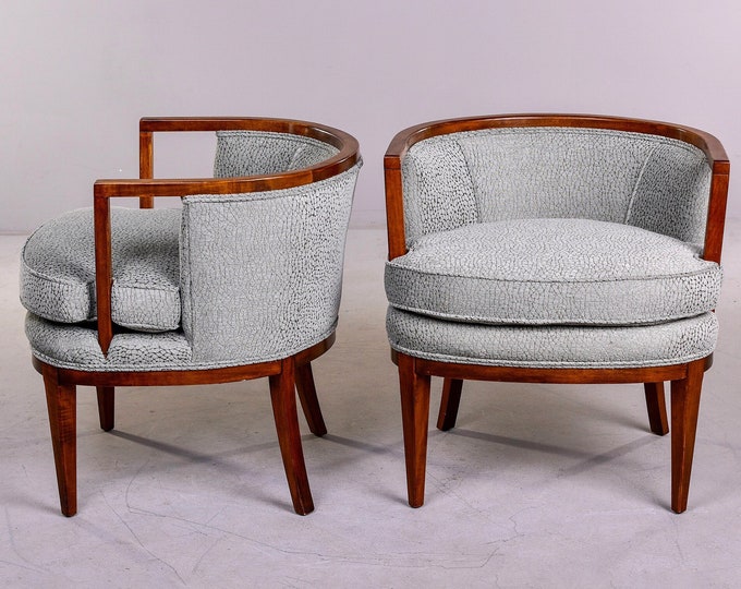 Mid Century Low Back Walnut Frame Club Tub Chairs With New Upholstery ...