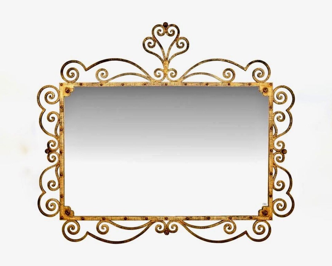 Large Italian Gilt Metal Horizontal Wall Mirror With Elaborate Scroll ...